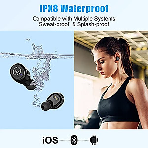 Ankbit E302 True Wireless Earbuds Bluetooth Headphones with Microphone, TWS in Ear Stereo Headset, IPX8 Waterproof, Hi-Fi Deep Bass Earphones for Sports/Work, Compatible with iPhone & Android
