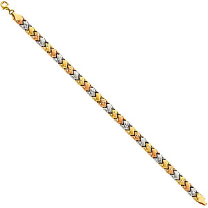 Wellingsale 14k Tri 3 Color Gold Polished Diamond Cut Stampato Bracelet with Lobster Claw Clasp - 7.25"