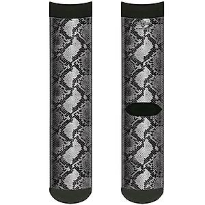Buckle-Down Unisex-Adult's Socks Snake Skin 3 Grays Crew, Multicolor