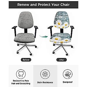 Big buy store Office Chair Cover Summer Daisy Floral Butterfly Protective Stretchable Universal Computer Chair Covers Retro Wooden Board Stretch Rotating Chair Slipcover