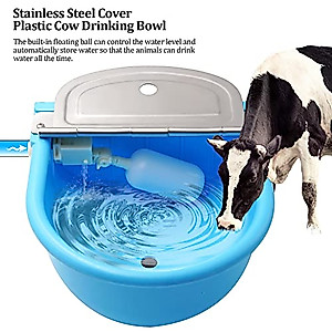 MINYULUA Automatic Waterer Bowl Large Horse Watering Bowl with Float Valve, Drain Plug & Braided Hose, Livestock Water Trough for Dog Goat Cattle Sheep Pig, Light Blue
