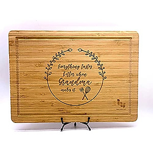 Personalized Cutting Board for Mom or Grandma, Custom Engraved Kitchen Gift, Customized Mom and Grandma Gift from Daughter or Son, Kitchen Sign with Stand, 12 Designs and 3 Sizes