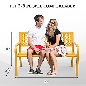 VINGLI 50" Outdoor Bench Metal with Floral Back, Garden Bench Front Porch Bench for Yard Patio Entryway Park Outside, 800lb Capacity - Yellow