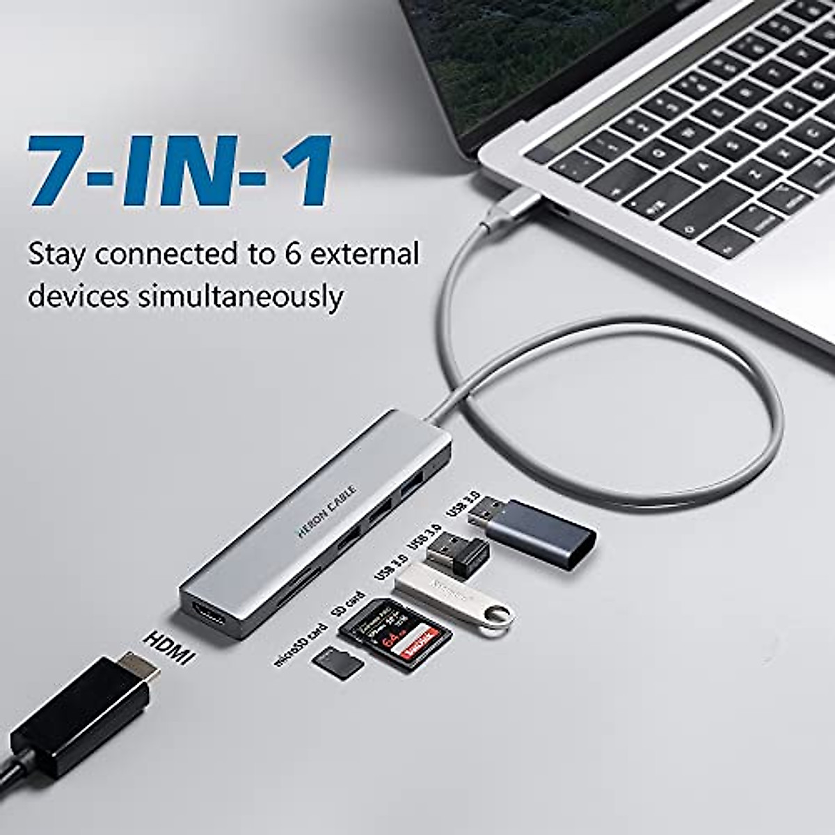 USB C Hub Multiport Adapter, USB C Dongle 6 in 1 USB-C Hub to 4K HDMI, USB 3.0, SD/TF Card Reader with Extra Long 1.6 FT Cable for MacBook Pro/Air, iPad Pro, iPad Air 2020，iMac and Other USB C Laptop
