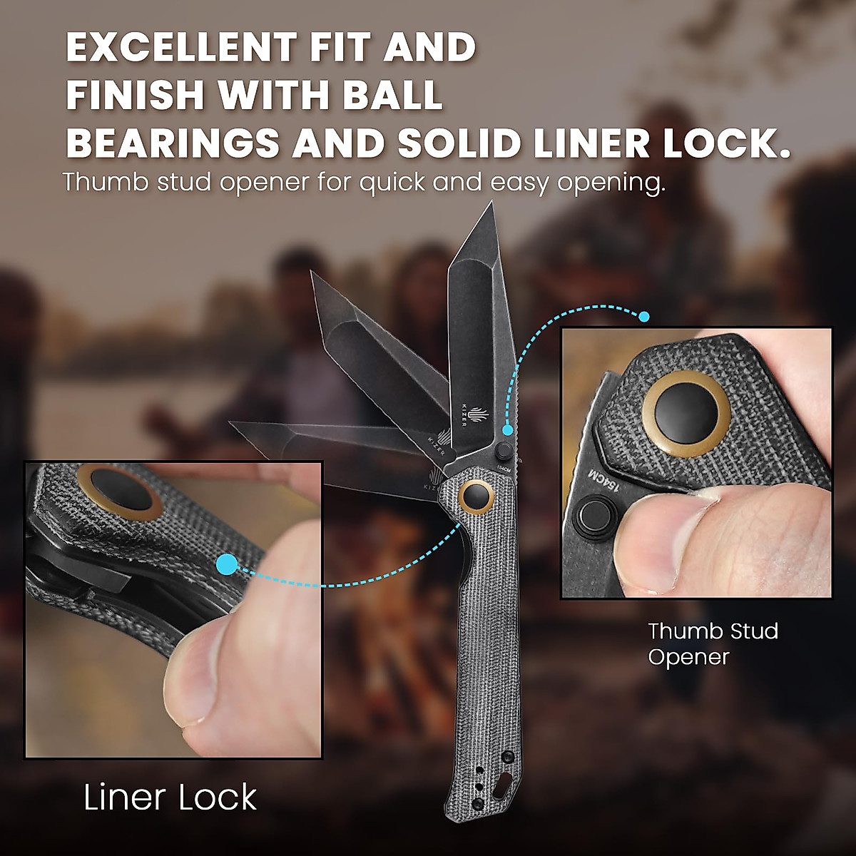 Kizer Begleiter 2 Folding Knife Black Micarta Handle EDC Knife 3.43 Inches 154CM Steel Pocket Knives V4458.2TC1