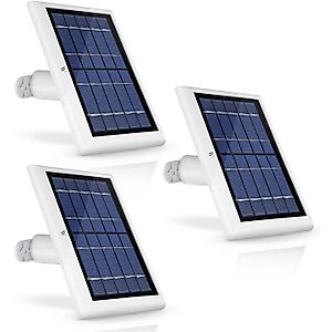 Wasserstein Solar Panel Compatible with Ring Spotlight Cam Plus/Pro/Battery, and Ring Stick Up Cam Battery - Includes Barrel Plug with USB C Adapter - 2W 5V Charging (3 Pack, White)