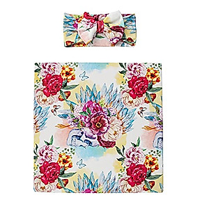 AirXing Newborn Baby Blanket Turban Baby Receive Blanket Flower Swaddling Blanket Printed Baby Swaddle Receive Blanket（Bright Colors）