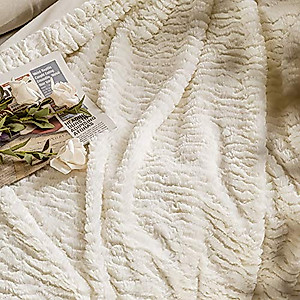 Simple&Opulence Super Soft Throw Blanket - 50 x 60 inch -Reversible Double Layers Microfiber Plush Fluffy Cozy Chic Shaggy Shabby Cuddly for Home Décor Couch Ottomans (Cream)