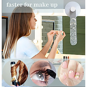 Mini Portable Bride Fan with Rhinestone Decor Bling Foldable Battery Operated Little Handheld Fan for Desk, Camping, Travel, & Outdoor Events for Bride（White)