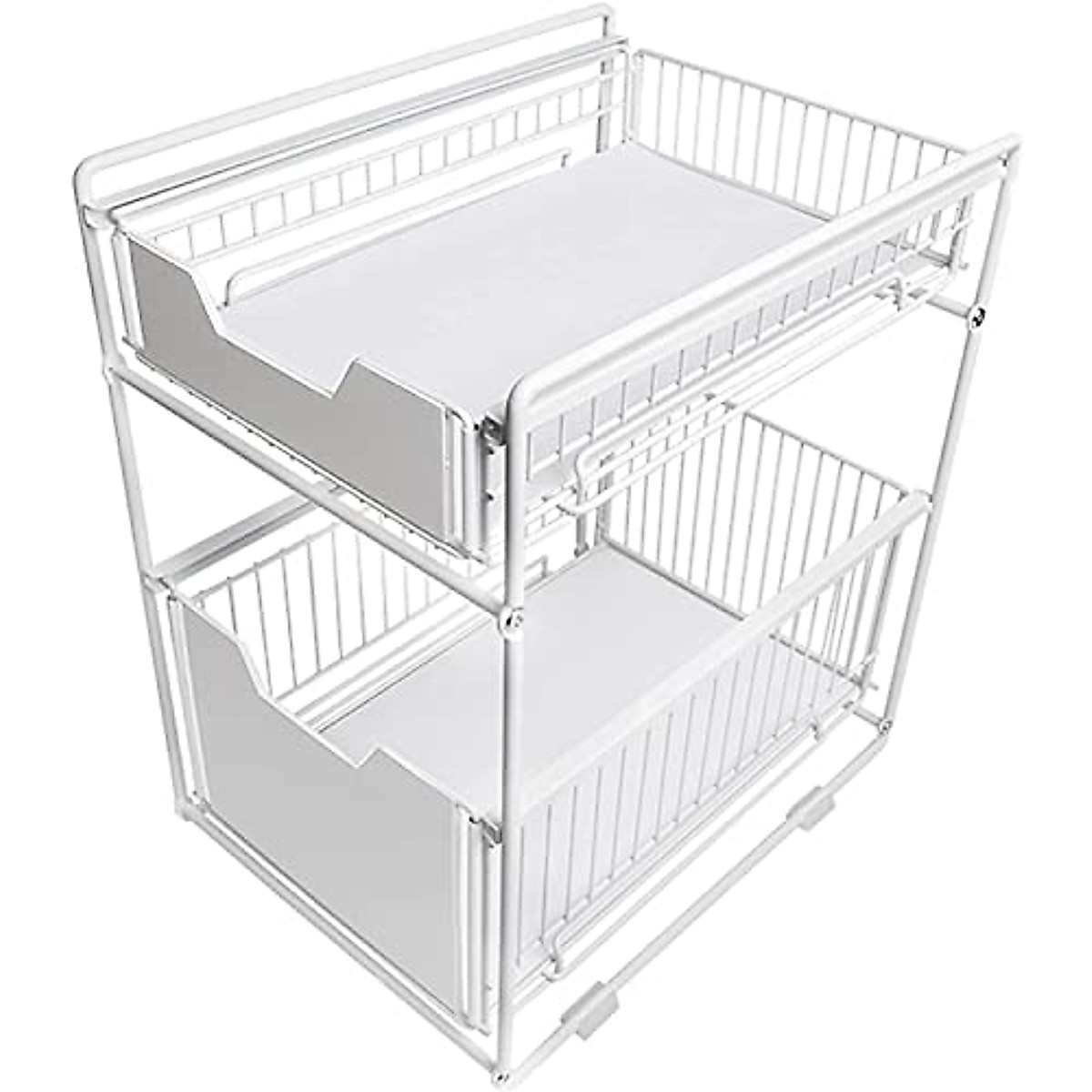 YUEGOO Kitchen Sinks Solid Under Sink Storage Rack, Under Sink Organizers and Storage with Sliding Drawer Suitable for Kitchen Storage Savers Under Sink Rack Shelf/White/37.4 * 26.5 * 44cm