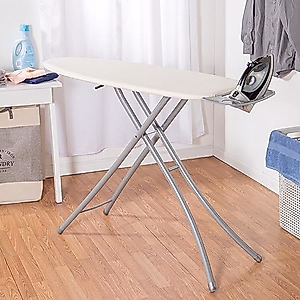 Ironing Board Full Size Made in The USA by Seymour Home Products (Khaki) Extra Wide 18” Iron Board Set Includes Iron Rest, Cover & Pad | All-Steel Frame with 4 Heavy Duty Legs for Extra Support