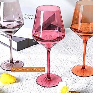 LUXULISH Colored Wine Glasses Set of 6, Long Stem Hand Blown Premium Crystal Red White Wine Glass, Great Gift Set for Wife & Mom, Wedding, Anniversary, Christmas, Birthday - 18Oz