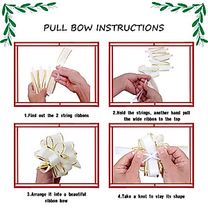 WEWILUCK Gift Bow for Gifts Wrapping, 10 PCS White Pull Bows with Golden Line for Christmas Tree, Xmas Presents, Wedding Decor, Basket Decoration, Birthdays, Holidays Present Wrap Supplies