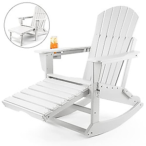 Adirondack Chair with Ottoman,Folding Adirondack Chairs,Rocking Adirondack Chair with Cup Holder,Adirondack Chairs Weather Resistant,Fire Pit Chairs,Plastic Adirondack Chairs for Adults,350 lbs
