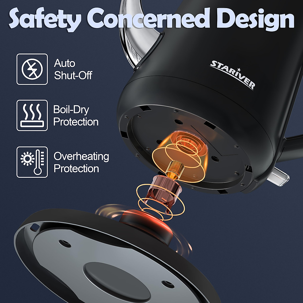 Stariver Gooseneck Electric Kettle, 0.8L Electric Tea Kettle Tea Pot, Pour Over Coffee Kettle with Stainless Steel Inner Lid & Bottom, Water Boiler with Auto Shut Off and Boil Dry Protection, Black