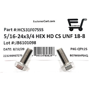 5/16-24x3/4 Stainless Steel Hex Cap Screws FT Hex Bolts 18-8 (UNF) FINE Thread (25 Pieces)