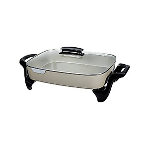 Ceramic Nonstick 16-inch Electric Skillets - Tempered Glass Cover with Stay Cool Handle, Esay Cleaning