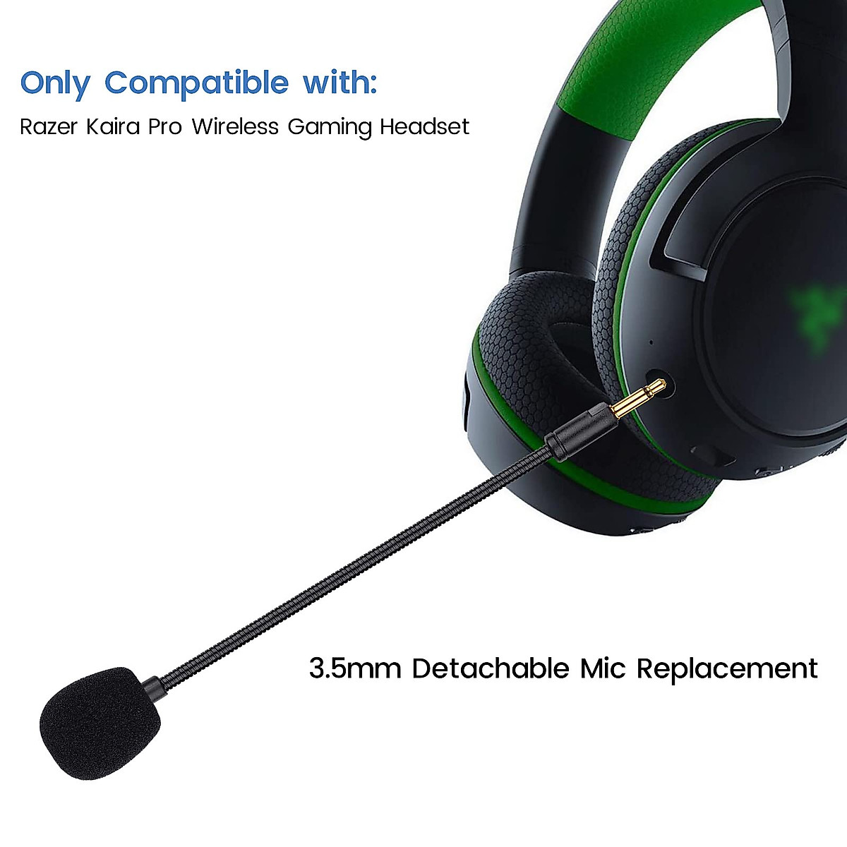 Kaira Pro Mic Replacement for Razer Kaira Pro Wireless Gaming Headset, 3.5mm Detachable Noise Cancelling Microphone Boom for Xbox One, PS4, PS5, PC Black