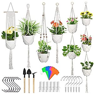 Macrame Plant Hangers - 6 Pack Indoor Hanging Plant Holder - Different Tiers Handmade Macromay Cotton Rope Hanging Planters Set, for Indoor Outdoor Boho & Home Decor