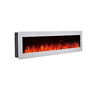 GMHome 50 Inches Wall Mounted Electric Fireplace Freestanding Heater Crystal Stone Flame Effect 9 Changeable Flame Color Fireplace, with Remote, 1500W – Metal Panel, White
