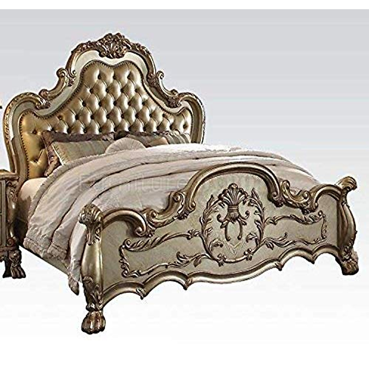 ACME Dresden California King Bed - 23154CK - Bone PU & Gold Patina