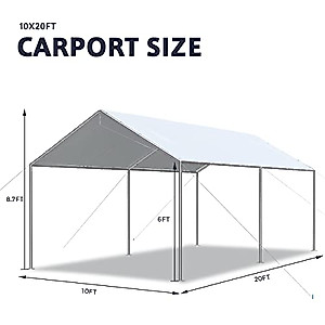 Quictent 10X20'ft Upgraded Heavy Duty Carport Car Canopy Party Tent with Reinforced Steel Cables-White