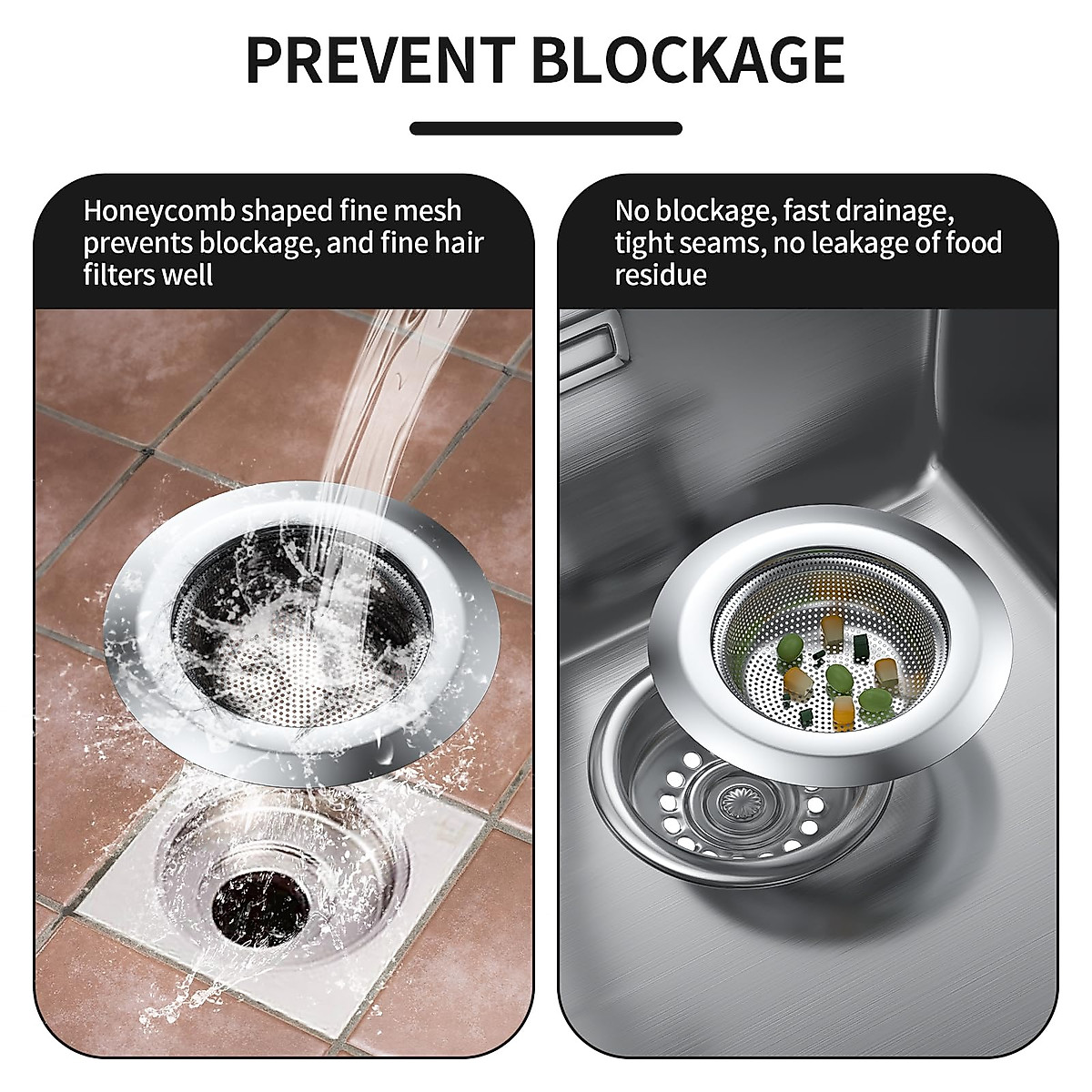 Kitchen Sink Strainer Stainless Steel, Kitchen Sink Drain Strainer, Kitchen Sink Drain Basket, Sink Strainers with Large Wide Rim 4.5" Diameter for Kitchen Sinks … (Stainless Steel)