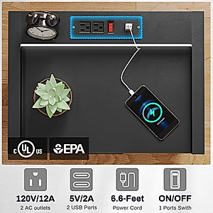 EPHEX LED Nightstand with Charging Station, Nightstand with 3 Drawers, End Side Table with USB Ports and Outlets, Modern Bedside Table for Bedroom, Black, NSL03