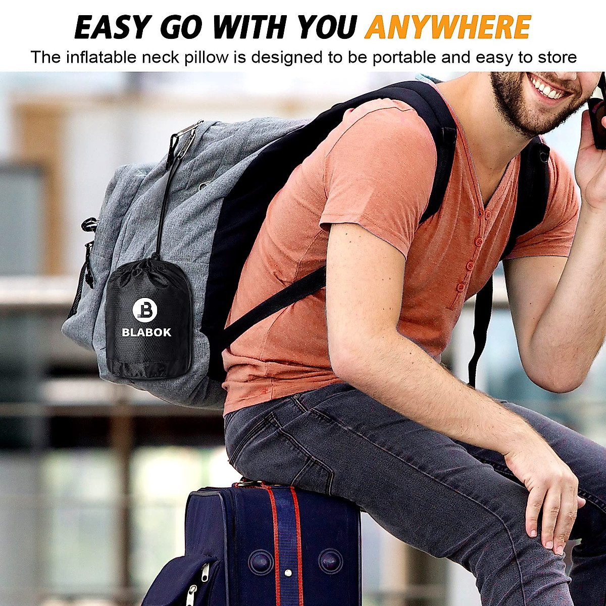 Inflatable Travel Pillow,Multifunction Travel Neck Pillow for Airplane to Avoid Neck and Shoulder Pain,Support Head,Neck,Used for Sleeping Rest, Airplane and Home Use,with Eye Mask, Earplugs,Blue