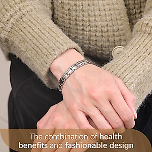 Feraco 2X Strength Magnetic Bracelets for Women Titanium Steel Magnetic Bracelet with Double Rows Ultra Strong Gauss Magnets, Jewelry Gifts (Silver)