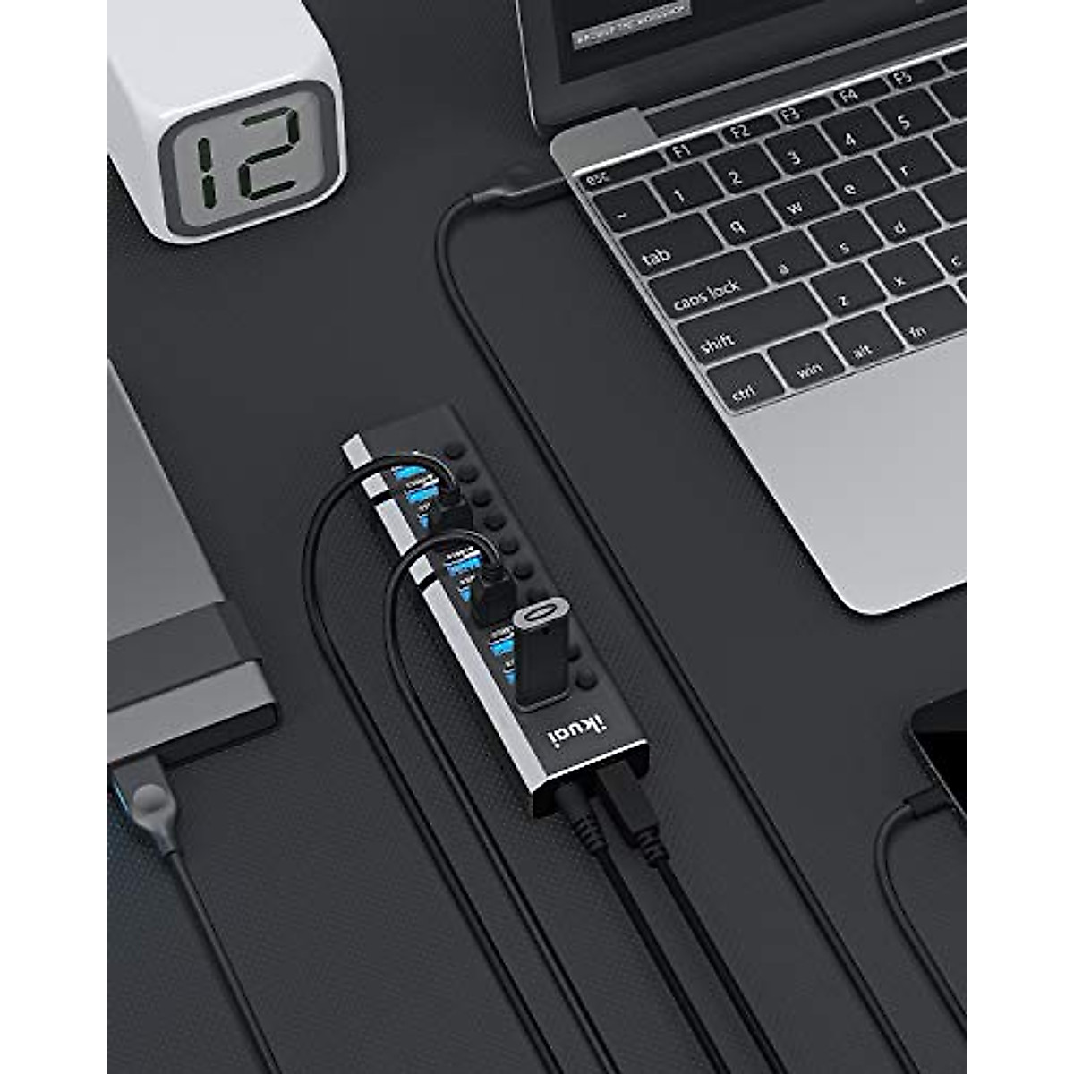 Powered USB Hub 3.0 ikuai Aluminum 10 Port USB 3.0 Data Hub Splitter with 12V/3A 36W Power Adapter and Individual On/Off Switches for Desktop PC Laptop and More
