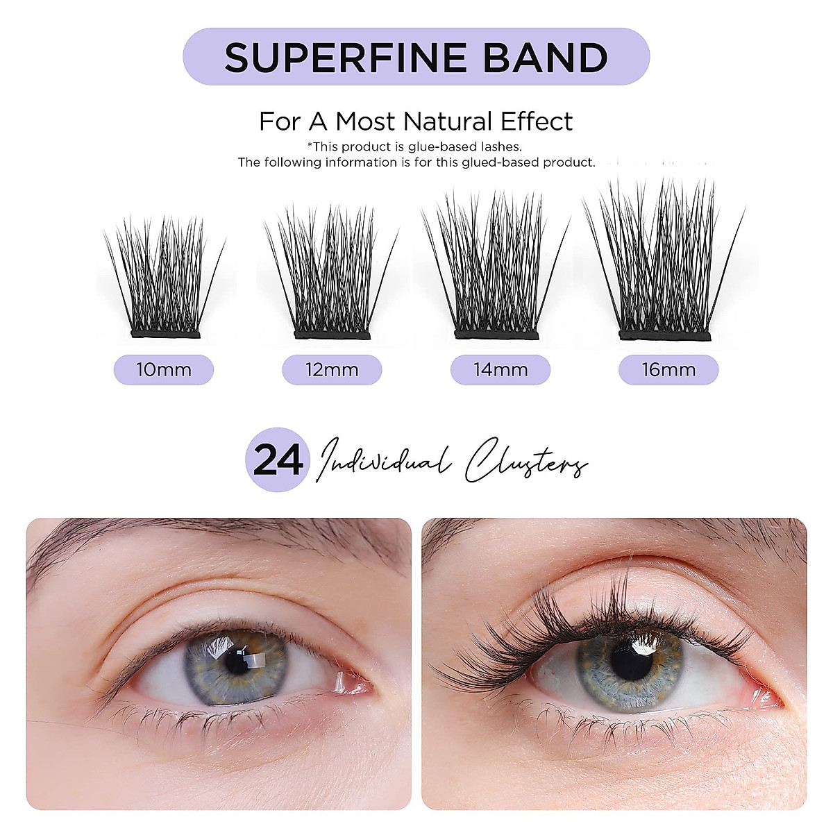 BEYELIAN At Home Eyelash Extension Kit, DIY Eyelash Extension Kit, Individual Eyelash Extensions, Lash Clusters 24 Superfine Band Eyelashes with Bond & Lock, Super Gentle Remover(802, 10 mm)