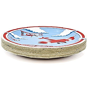 Airplane Party Supplies Tableware Set 24 9" Dinner Plates 24 7" Plate 24 9 Oz. Cups 50 Lunch Napkins Time Flies Taking Flight Plane Themed Disposable Paper Goods For Baby Shower & Birthday Party Decor
