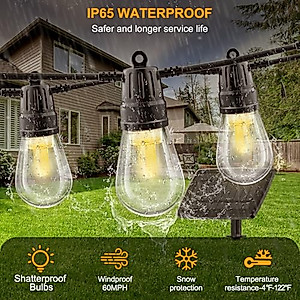 YSJ Solar String Lights Outdoor Waterproof,49FT 20 Bulb Solar Outdoor String Lights,Solar Powered Outdoor String Lights with USB-C Port and Remote Control,Camping Decoration Garden (Black)