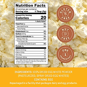 Judee's Gluten Free Dried Pasteurized Egg White Protein Powder 8 oz - USDA Certified Non-GMO - Gluten-Free, Nut-Free - Single Ingredient - Made in USA