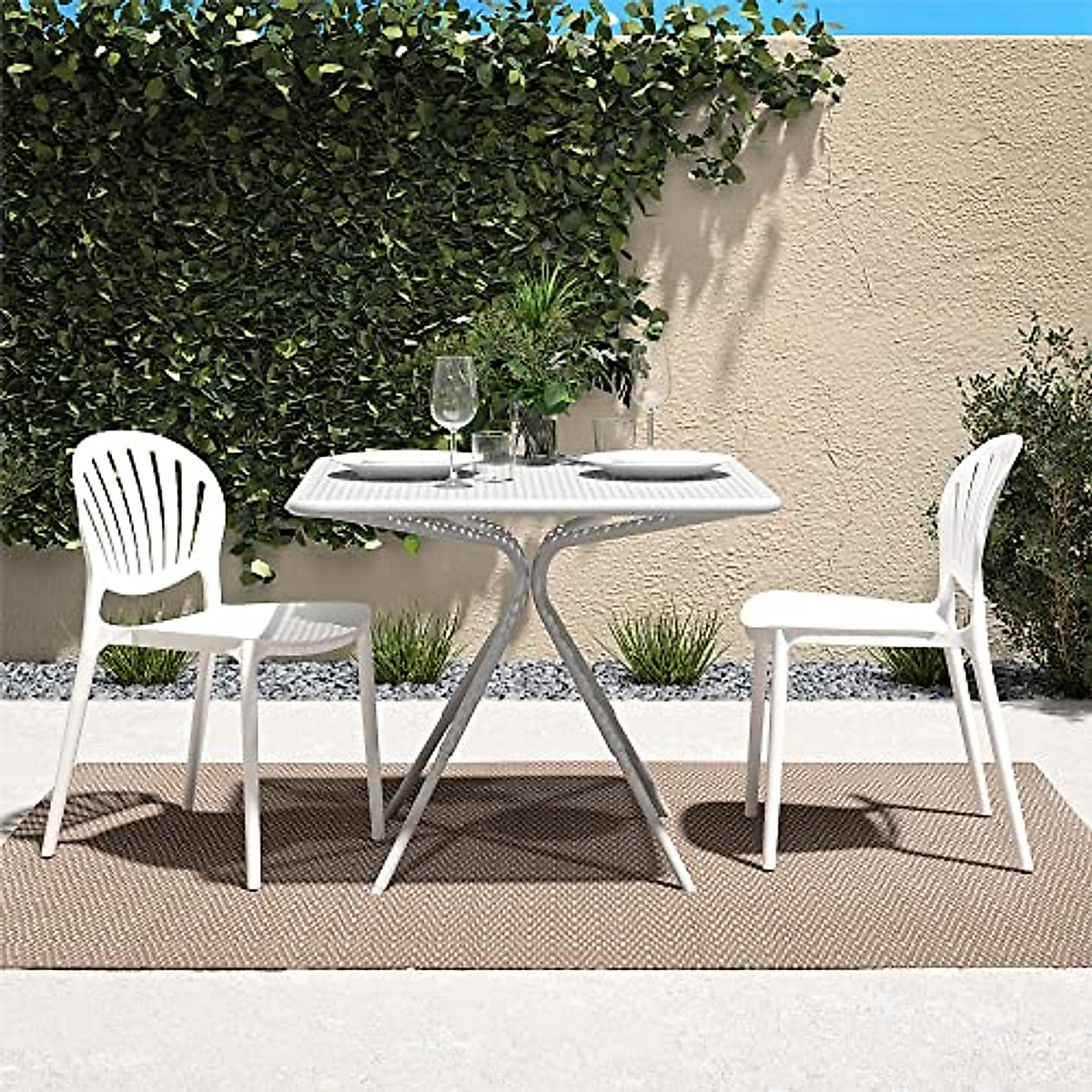 COSCO Outdoor/Indoor Stacking Resin Chair with Shell Back, 2-Pack, White