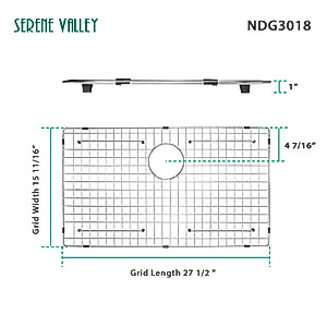 Serene Valley Kitchen Sink Bottom Grid and Sink Protector NDG3018, 304 Premium Stainless Steel, dim 27 1/2" x 15 11/16"