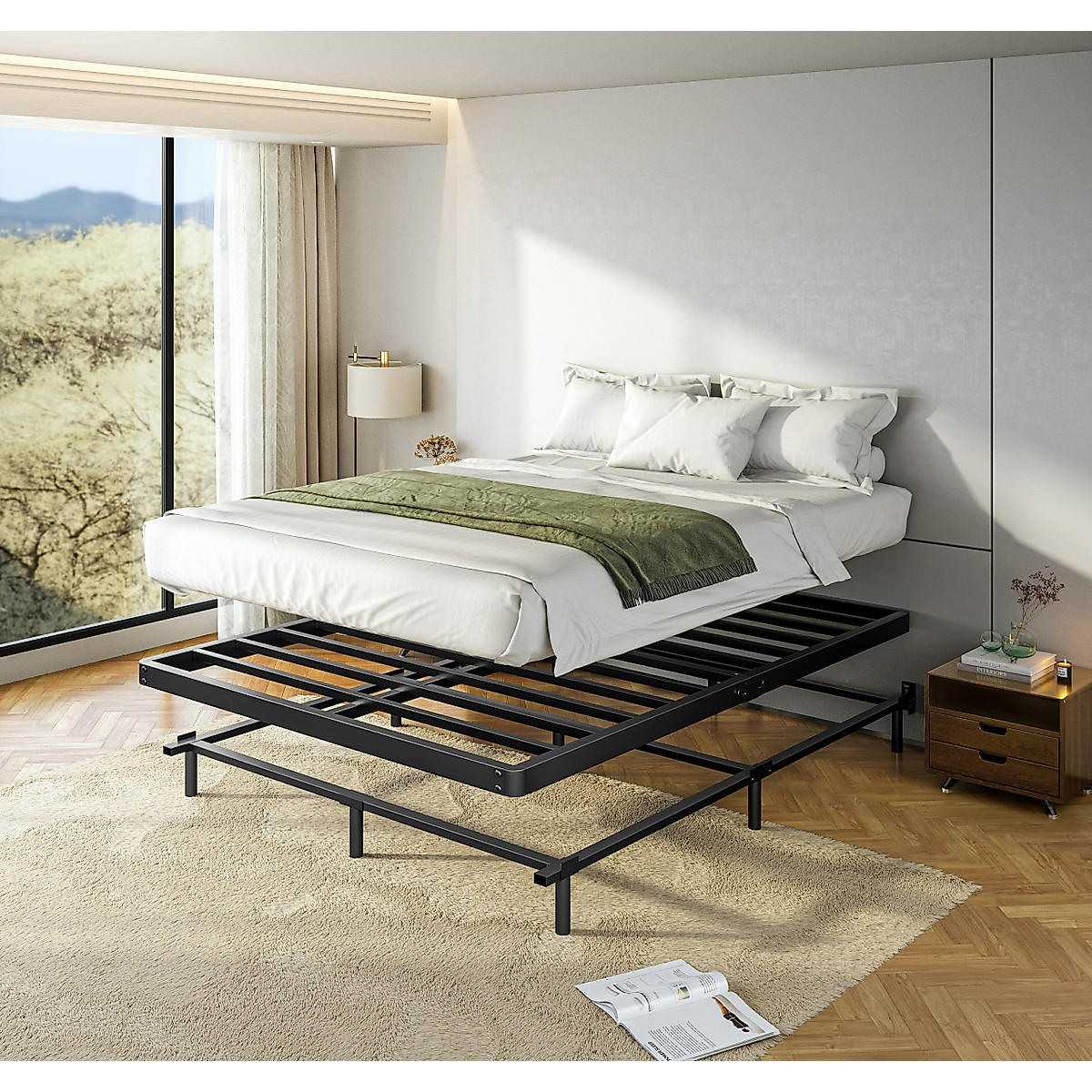 THEOCORATE Queen Box Spring,2 Inch Bunkie Board Bed Slat Replacement Low Profile Mattress Foundation.Heavy Duty Structure,Noise Free, Non-Slip, Easy Assembly (Not Included Cover Set)