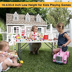 SKOK Folding Table 4 Foot Adjustable Height, Plastic Foldable Table Portable with Carry Handle, Utility Commercial Craft Card Table with Heavy Duty Frame for Picnic, Dining and Events, White