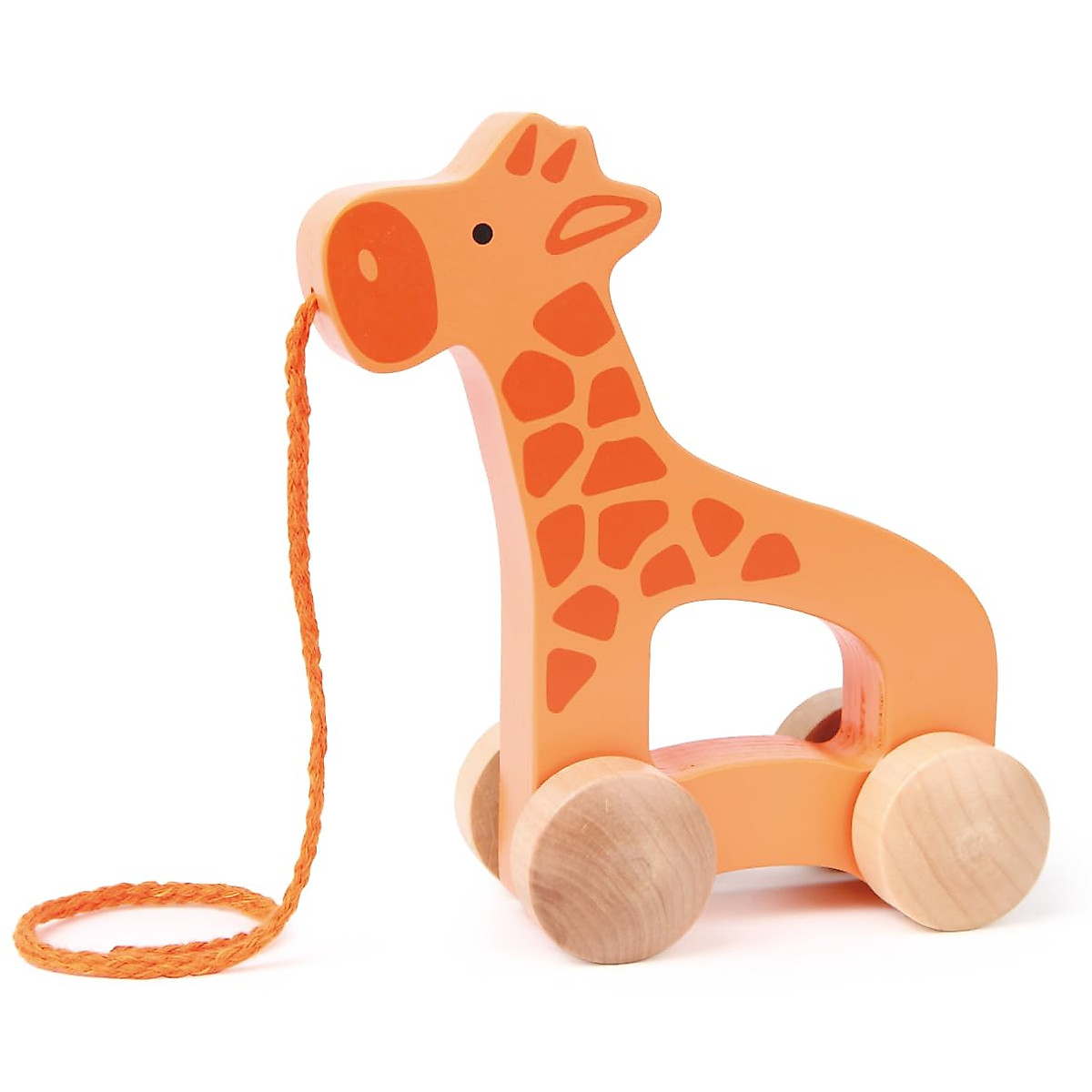 Hape Giraffe Wooden Push and Pull Toddler Toy, L: 5.3, W: 2.4, H: 5.9 inch, Orange
