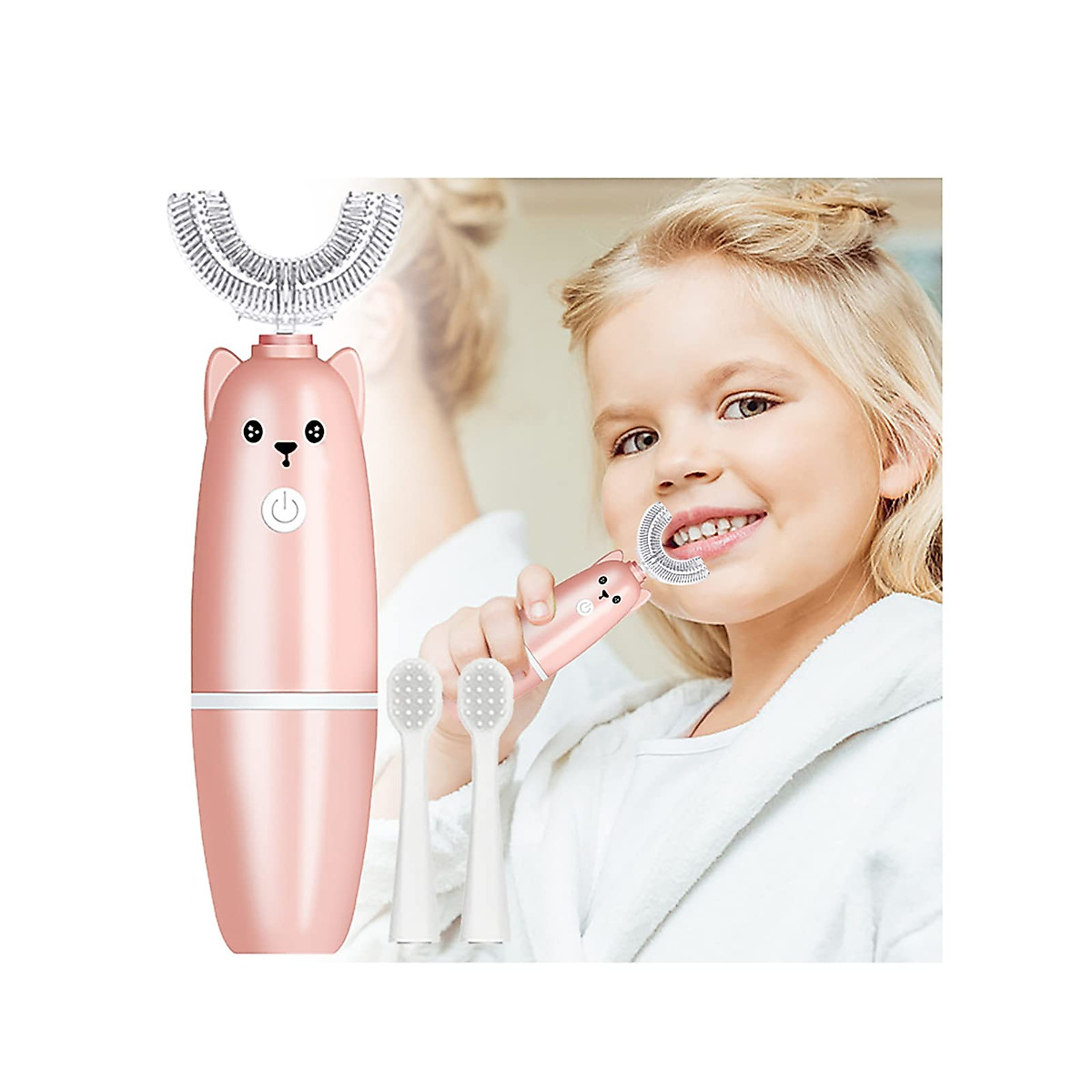 ZITIANY Waterproof Electric Toothbrush Kids, Toothbrush Electric U-Shaped Automatic Toothbrush with 2 Brush Heads