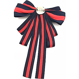 Fashion Red Ribbon Big Bowknot Brooch Pins 2018 For Woman Rhinestones Crystal Tie Collar Jewelry Accessories (Black)