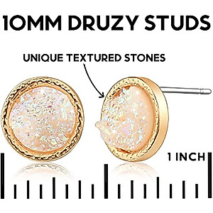 Humble Chic Faux Druzy Stud Earrings - Beautiful Stud Earrings for Women, Everyday Earrings for Women, Simple Earrings, Dainty Earrings for Women, White Created Opal