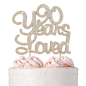 90 Cake Topper - Premium Rose Gold Metal - 90 Years Loved - 90th Birthday Party Sparkly Rhinestone Decoration Makes a Great Centerpiece - Now Protected in a Box
