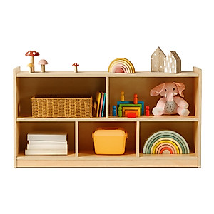 OOOK Montessori Shelf 5-Section Wooden Storage Cabinet, 2-Shelf Toy Organizers and Storage, Kids Classroom Organizer, Playroom, Daycare and Preschool