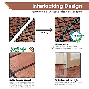 PrimeZone 108 PCS Solid Acacia Wood Interlocking Patio Deck Tiles - 12" x 12" Indoor Outdoor Waterproof Flooring Tiles for Balcony, Backyard, Garden & Poolside, All Weather Use, Brown