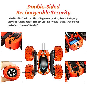 GaHoo Remote Control Car,2.4GHz Electric Race RC Stunt Car, Double Sided 360°Flips Rotating Vehicles with LED Headlights,4WD High Speed Off Road Truck Kids Toys for 3 4 5 6-12 Year Old Boy Girl Teens