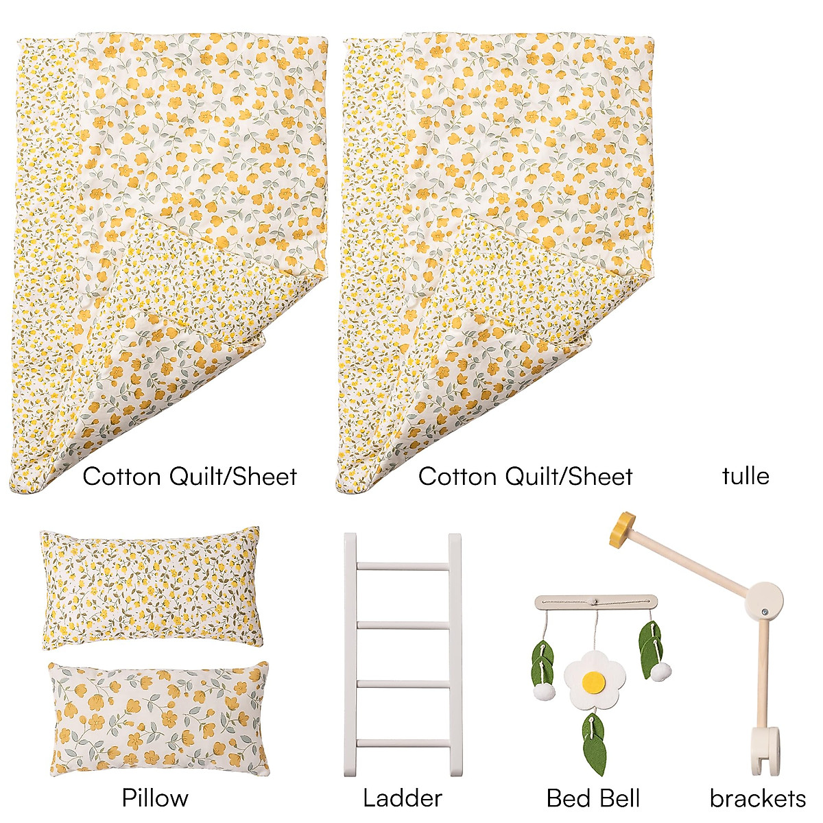 ROBOTIME Baby Doll Bunk Beds, Doll Cribs for 18 inch Dolls, Wooden Doll Beds Cribs fits American Girls (Wood, 2 Pcs Beds)