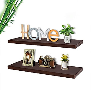 BAMTALK Floating Shelves Wall Mounted,Natural Bamboo Small 16 Inch Wall Shelves,Wood Rustic Decor Storage Hanging Bookshelves for Bathroom,Bedroom,Kitchen,Office,Farmhouse (Walnut Color)