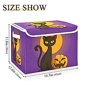 RunningBear Black Cat Halloween Large Storage Bins with Lid Collapsible Storage Bin Nursery Baskets Foldable Fabric Storage Boxes for Children Toys Playroom